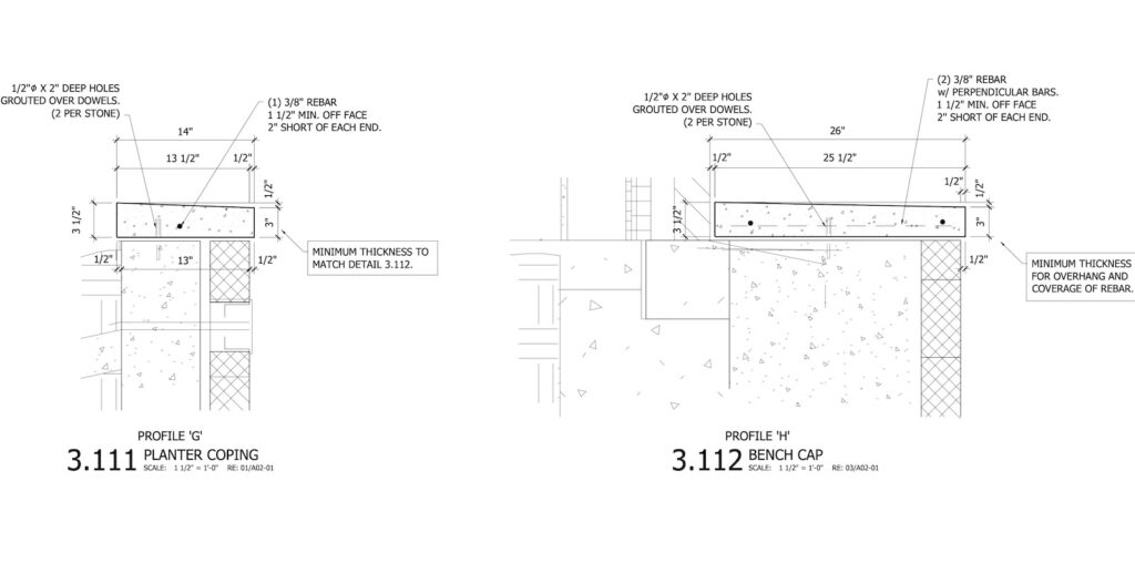 Stone Attachment Details for Planter Coping, Bench Cap | Advanced ...